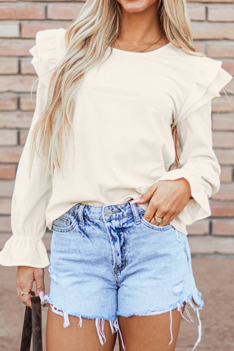 Leanna Ruffled Corduroy Blouse | Threaded Pear