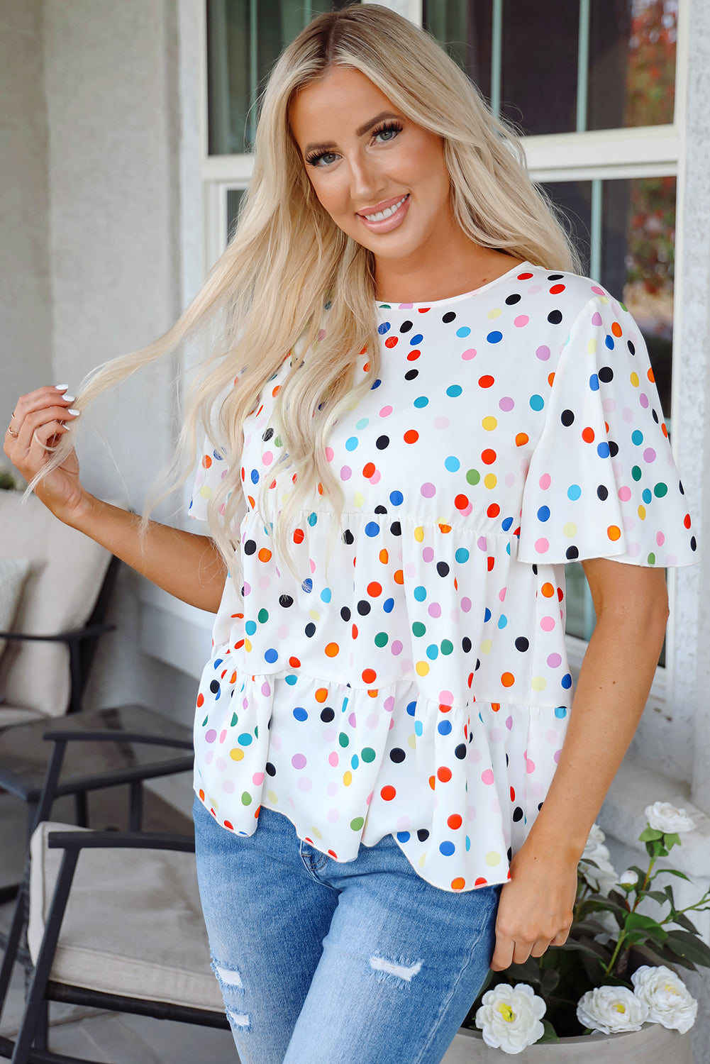 Keira Polka Dot Babydoll Blouse | Threaded Pear