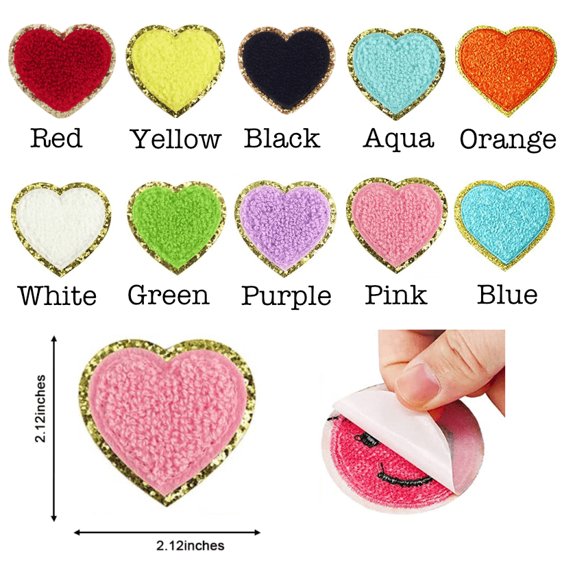 Self Adhesive Chenille Heart Patches | Threaded Pear