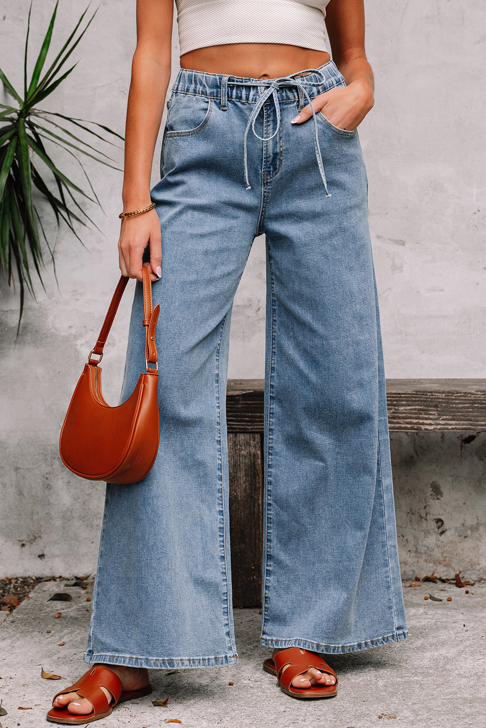 Zoe Medium Wash Super Wide Leg Denim Pants | Threaded Pear