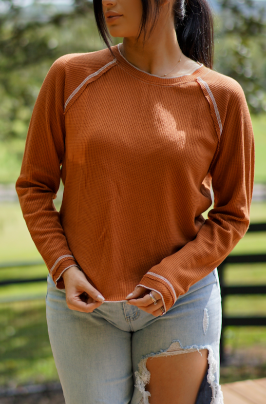 Cataleya Textured Round Neck Long Sleeve Top | Threaded Pear