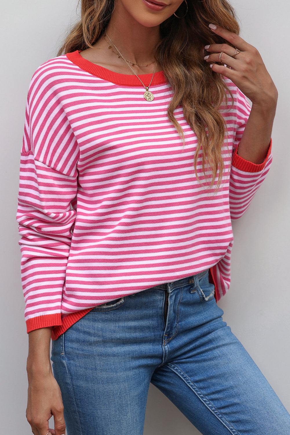 Madelynn Striped Drop Shoulder Sweater | Threaded Pear