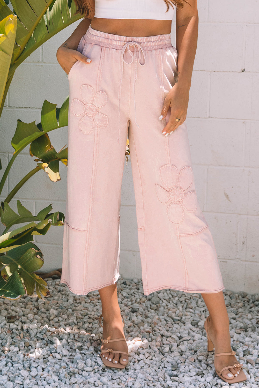 Gabriella Mineral Washed Terry Knit Cropped Wide Leg Pants | Threaded Pear