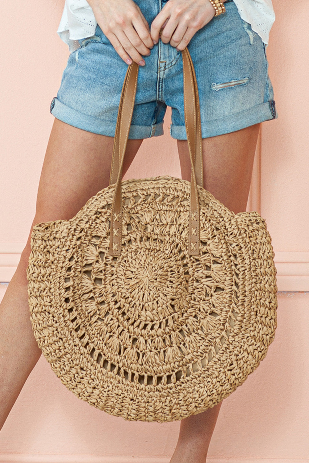 Mavis Bohemian Straw Woven Round Bag | Threaded Pear