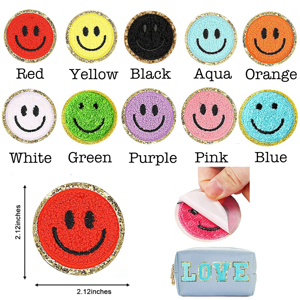 Self Adhesive Chenille Smiley Face Patches | Threaded Pear